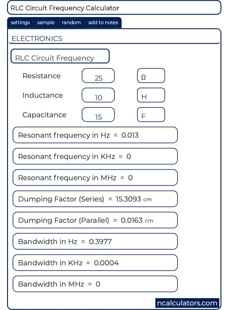 Resonant Frequency Rlc Circuit Calculator