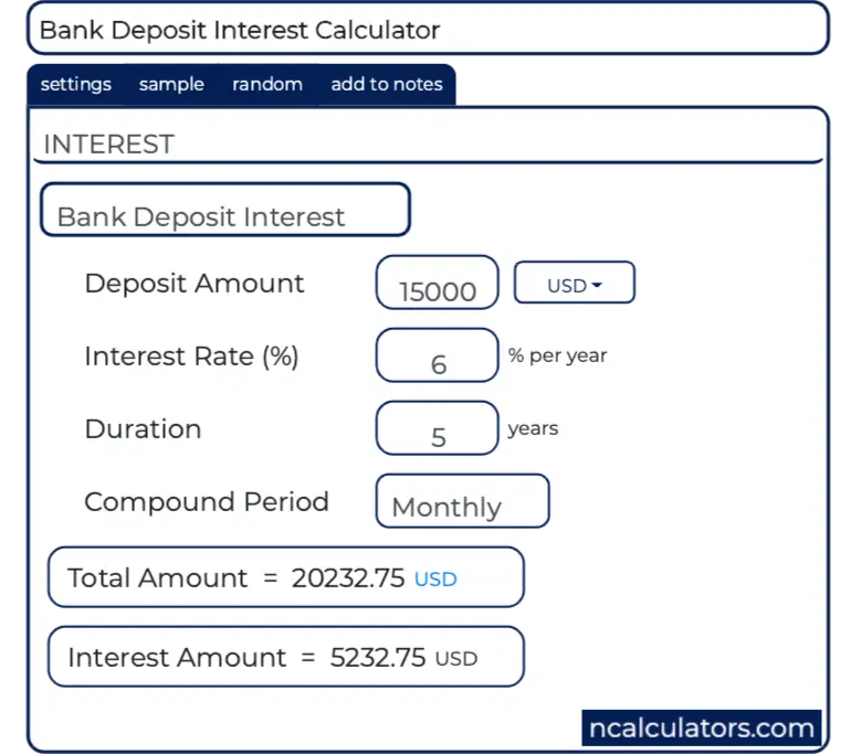 Bank Deposit Interest Calculator Bank Deposit Interest Calculator